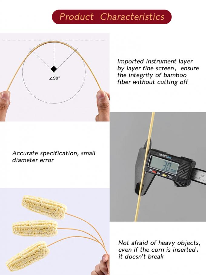 OEM 10cm BBQ Bamboo Sticks For Meat Impaling Machine