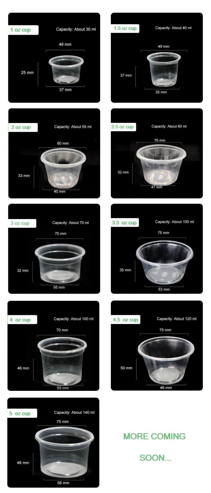 Clear Plastic Mini Disposable Sauce Cup Leak Resistant With Lid